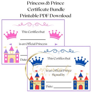 Printable Princess & Prince Certificate Bundle for Childrens Birthday ...