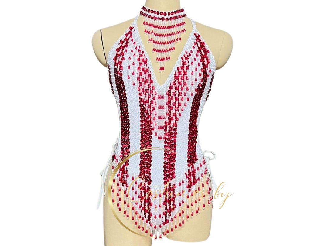 Red & White Circus Sequin Showgirl Costume for Halloween Costume ...