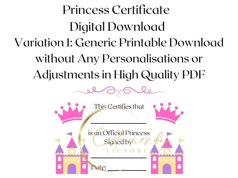 Printable Princess Certificate for Childrens Birthday Parties, Princess ...