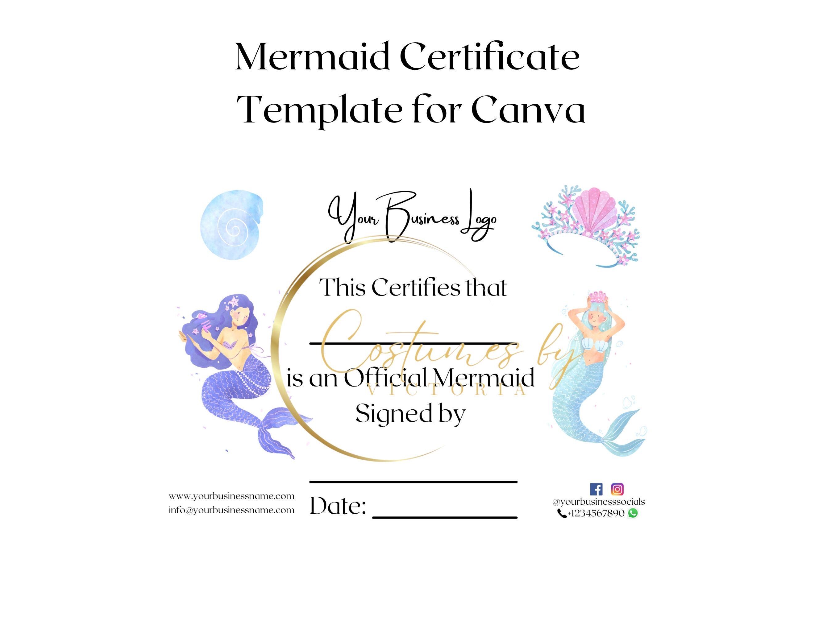 Printable Mermaid Certificate for Childrens Birthday Parties, Under the ...