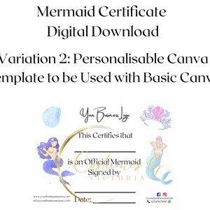 Printable Mermaid Certificate for Childrens Birthday Parties, Under the ...