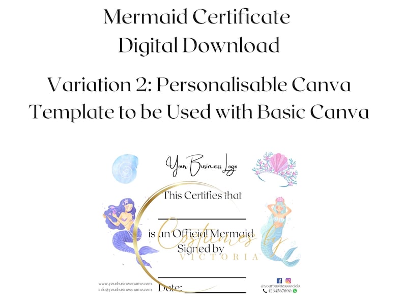 Printable Mermaid Certificate for Childrens Birthday Parties, Under the ...
