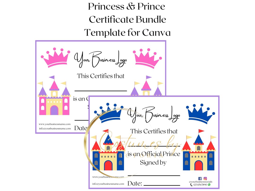 Printable Princess & Prince Certificate Bundle for Childrens Birthday ...
