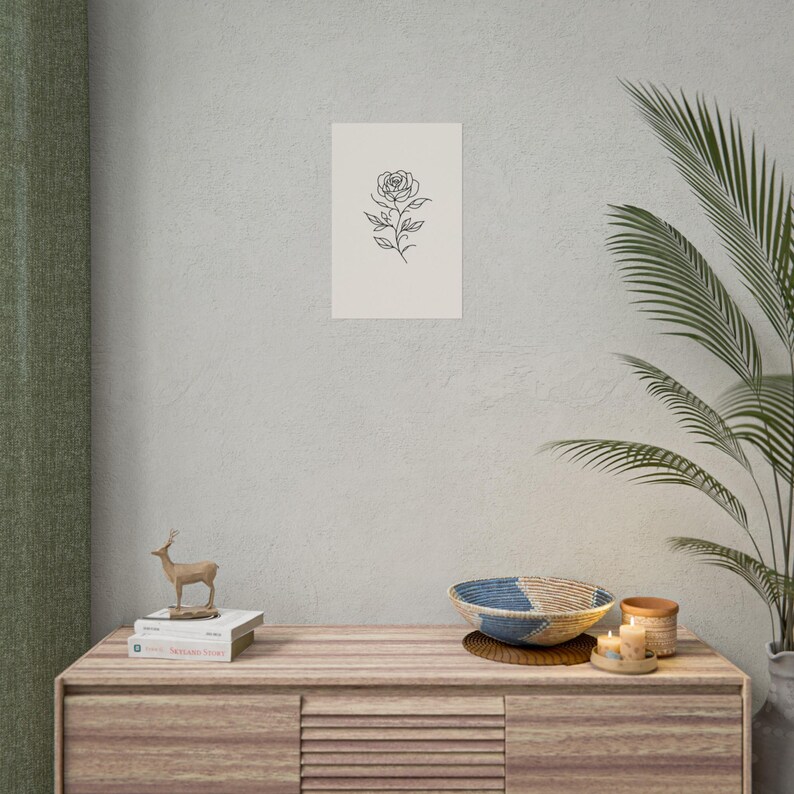Rose Flower Wall Art Home Decor Line Art Digital Art Poster - Etsy