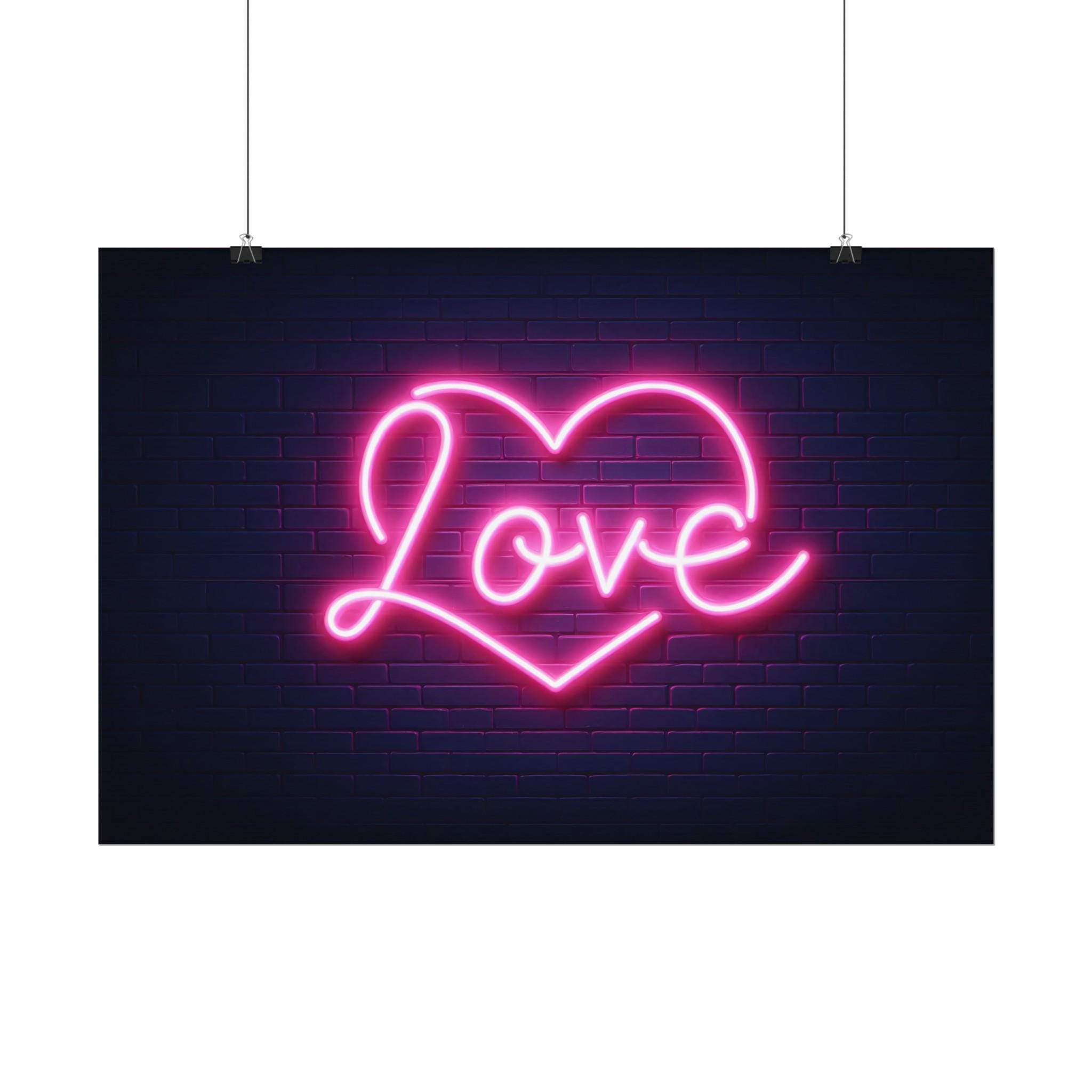 Neon Glow Love Wall Art Home Decor Digital Art Poster Design Sign Pink ...