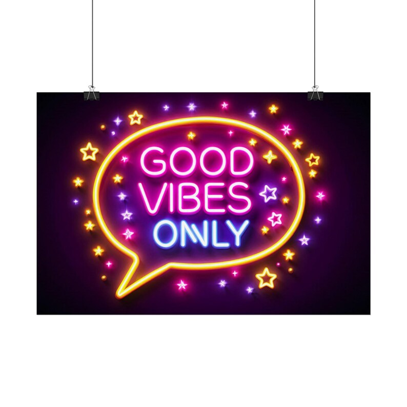 Poster Wall Art Neon Good Vibes Only Home Decor Sign - Etsy