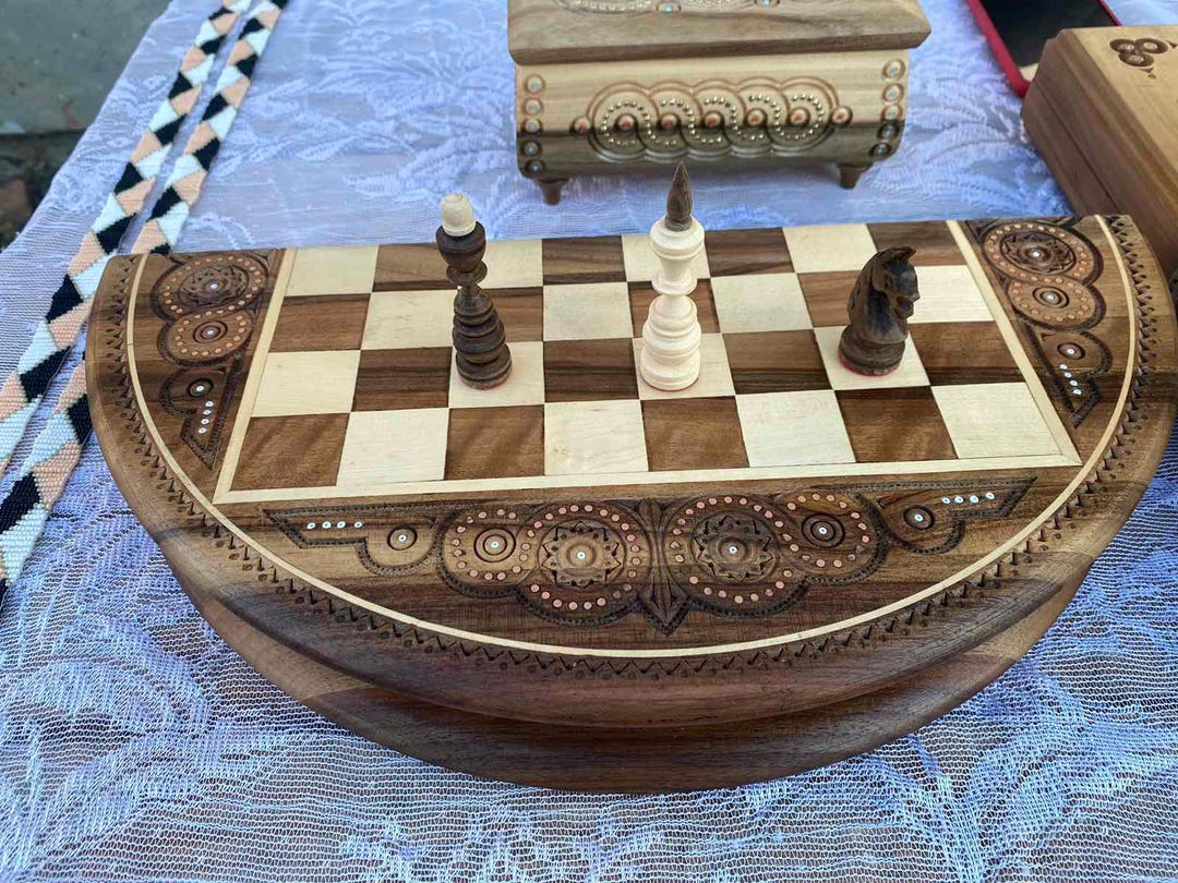 Round Chess Set Walnut Chess Wooden Chess Set Walnut Chess Set Chess ...