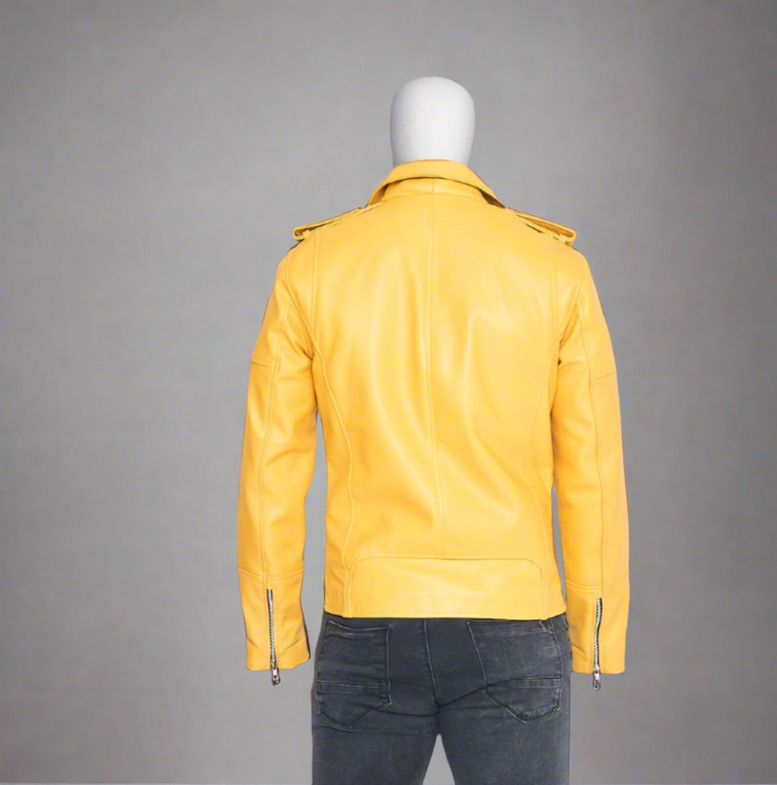 Yellow Motorcycle Jacket Men Leather Jacket Full Grain Leather Jacket ...