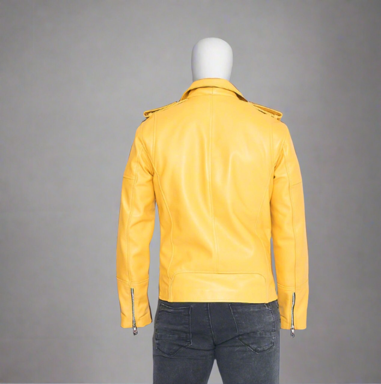 Yellow Motorcycle Jacket Men Leather Jacket Full Grain Leather Jacket ...