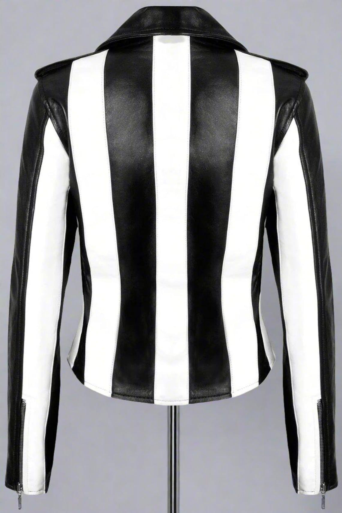 Black and White Stripes Jacket Leather Jacket for Women Exquisite ...