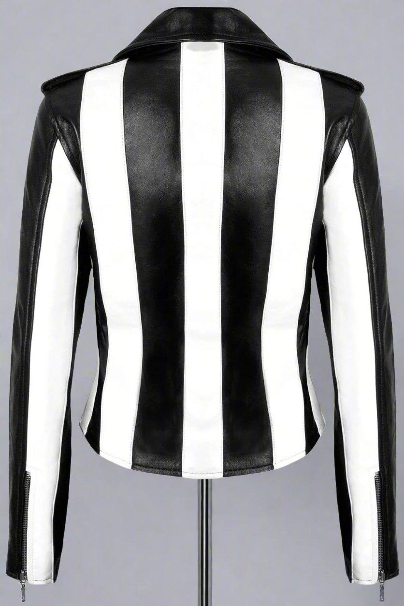Black and White Stripes Jacket Leather Jacket for Women Exquisite ...