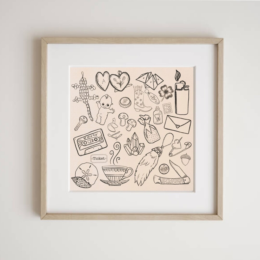 Tiny Trinkets Tatto Flash Sheet Print Etsy