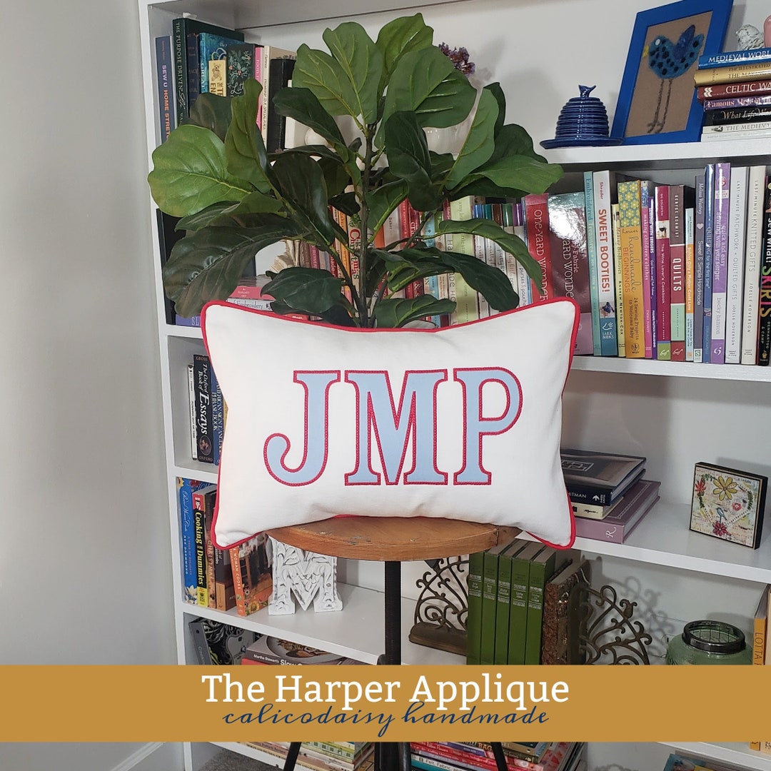 Harper - Large Font Applique Monogrammed Pillow Cover - 12 X 18 Lumbar ...