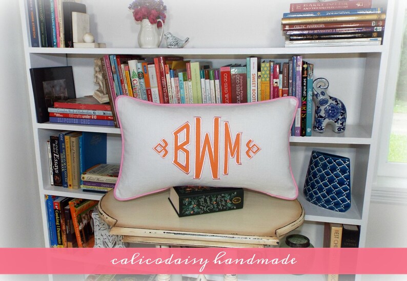 Applique Monogram Long Lumbar Pillow Cover - 12 X Various Lengths - Etsy