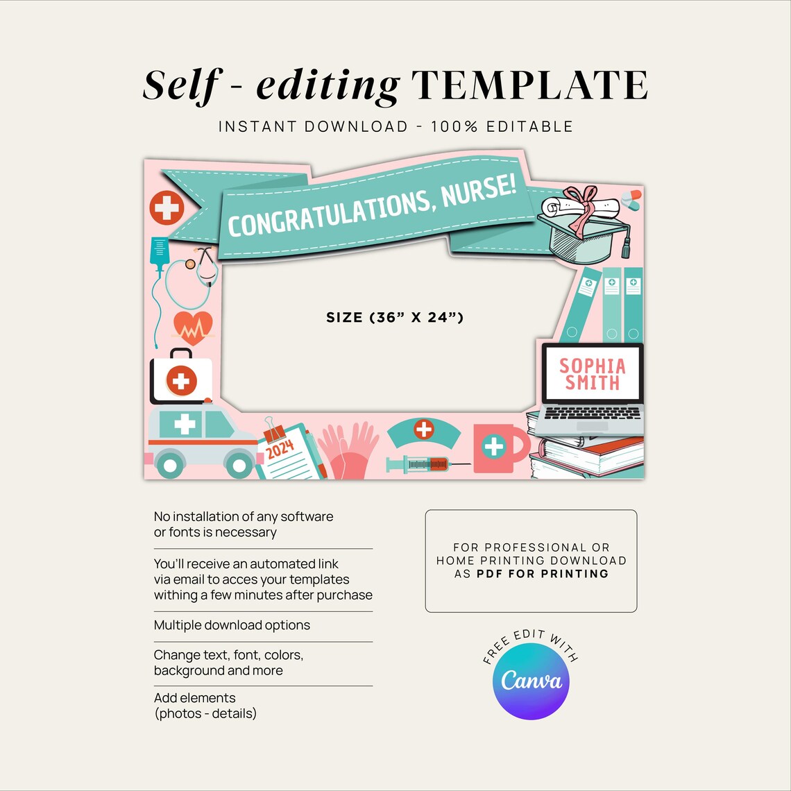 Graduation Selfie Sign Digital Downloadable for Nurse Party Photos ...