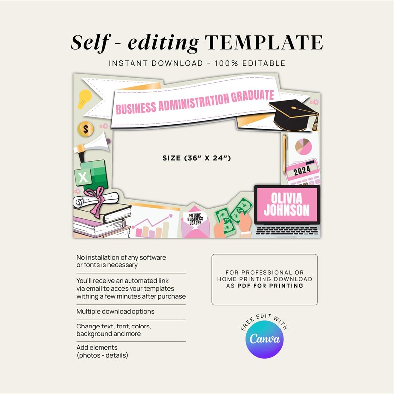Graduation Selfie Sign Digital Downloadable for Business Administration ...