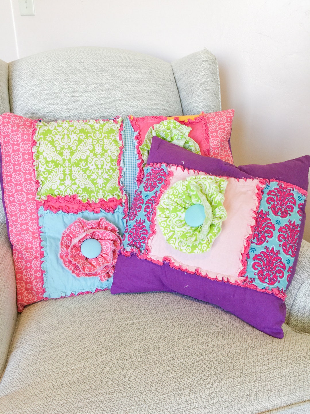 Rag Quilt Pillow Covers for Nursery, Bedroom, Christmas, Living Room ...