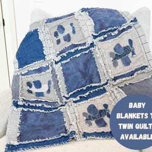 Airplane Quilt Baby Rag Quilt, Boy Crib Bedding, Navy Blue and Gray ...