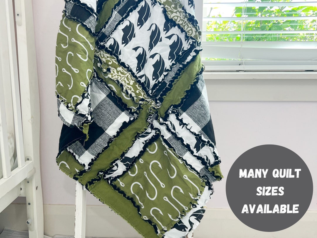 Fish Quilt Green Baby Blanket Black and White Homemade Quilts, Baby Boy ...