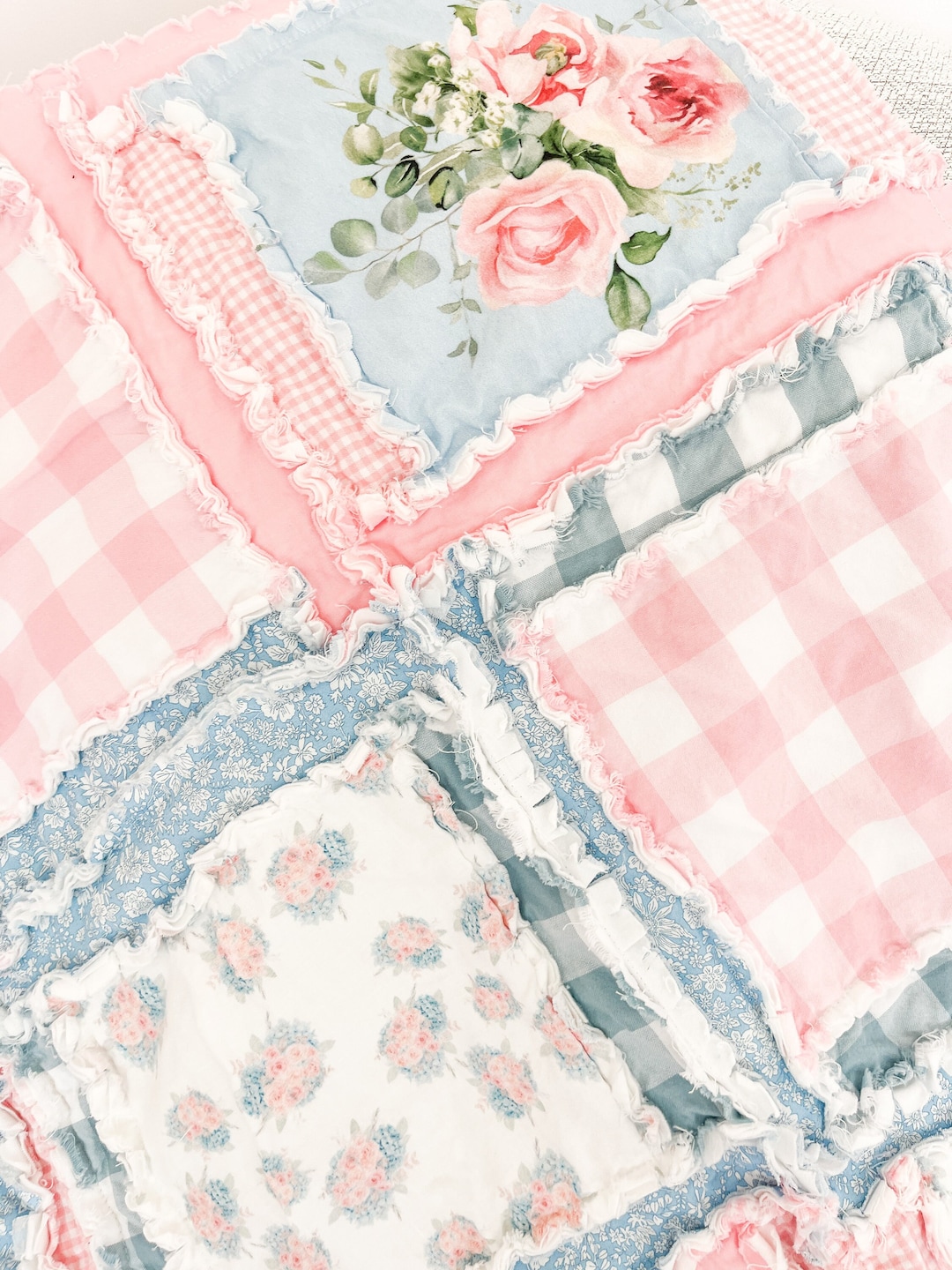 Pink Crib Bedding, Baby Rag Quilts for Sale, Baby Girl Rag Quilt, Boho ...