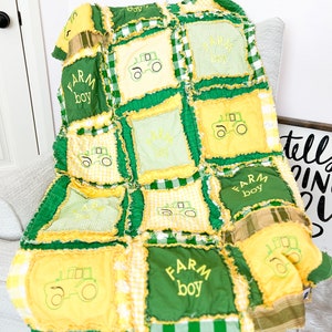 Tractor Rag Quilt for Sale Boy Baby Blanket, Baby Boy Quilts, Yellow ...