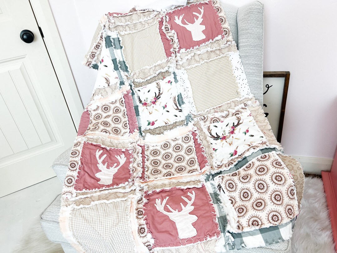 Deer Baby Quilt, Plaid Baby Blanket, Girls Quick Ship Quilts, Baby Girl ...