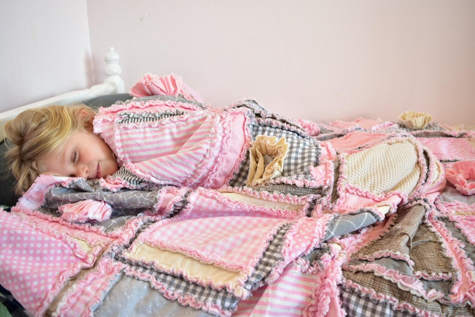 Pink Comforter Rag Quilts for Sale, Toddler Bedding Girl, Twin Bed ...