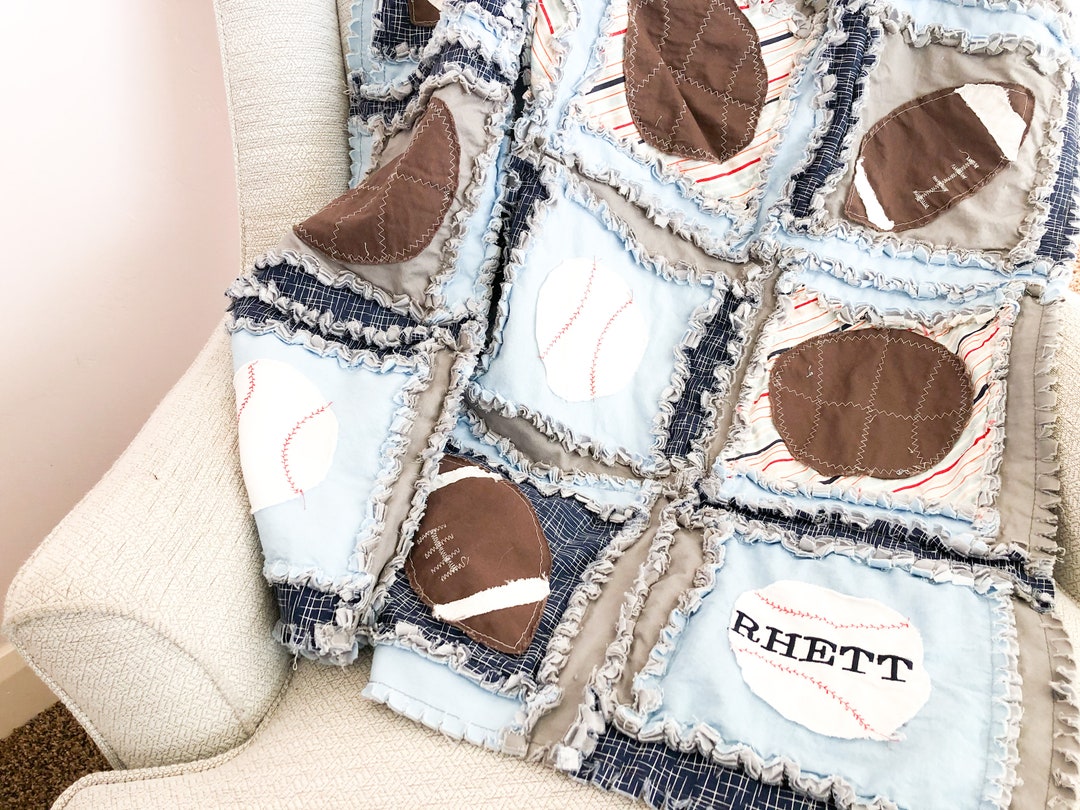 Baby Rag Quilt Sports Blanket Boys Bedding - Sports Theme Rag Quilt ...
