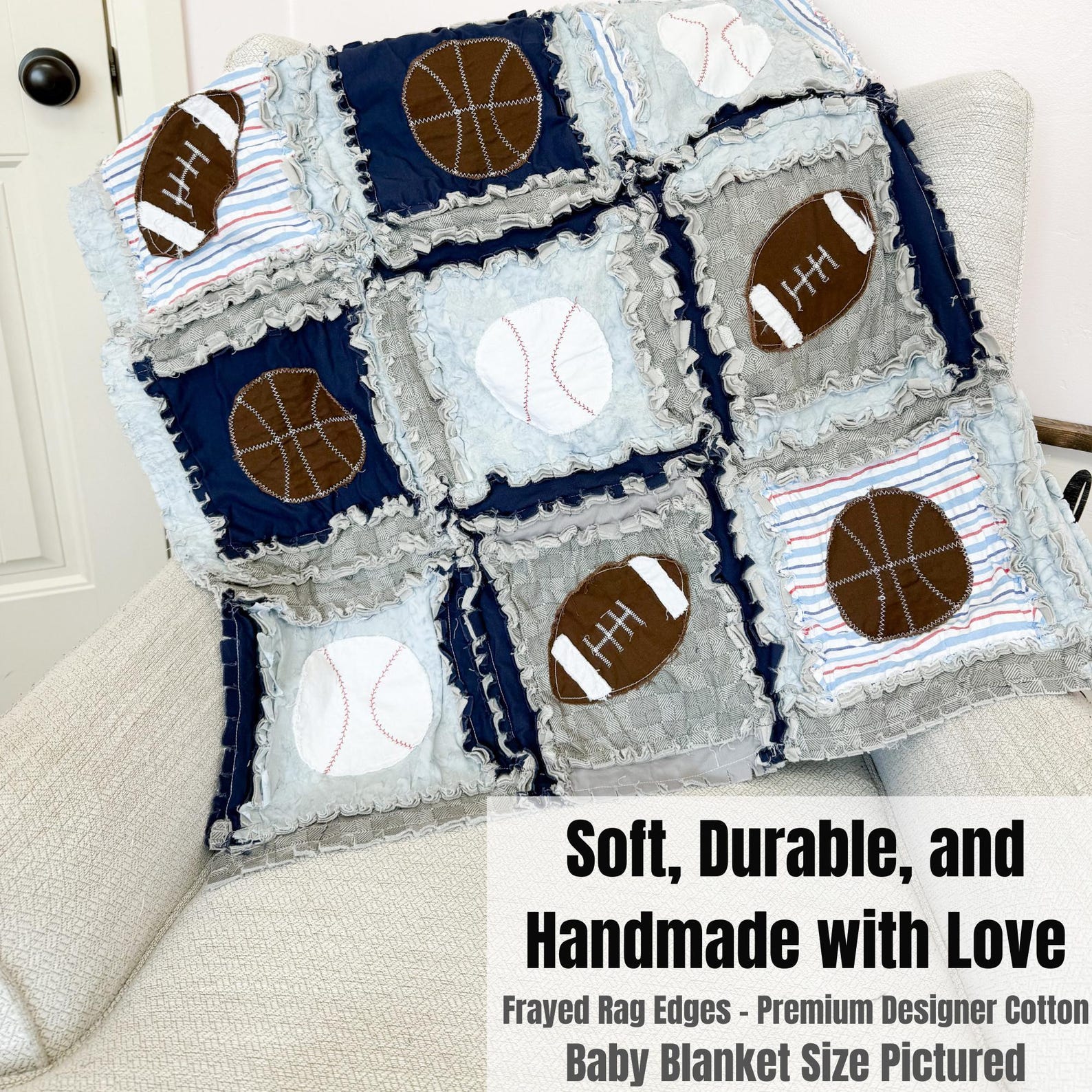 Athletic Rag Quilt Sports Themed Blanket | Baseball Football Basketball ...