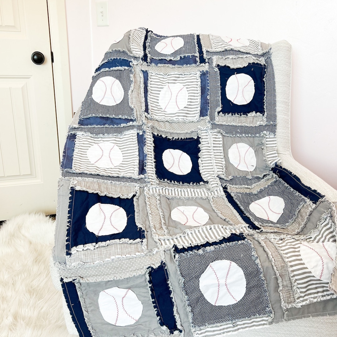 Baseball Quilt for Sale Handmade Boys Bedding, Sports Theme Rag Quilt ...