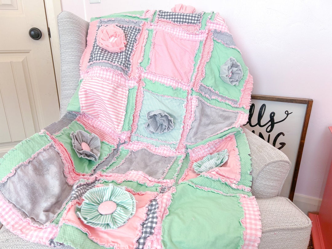 Baby Girl Rag Quilt and Toddler Bedding, Baby Girl Quilts, Pink Crib ...