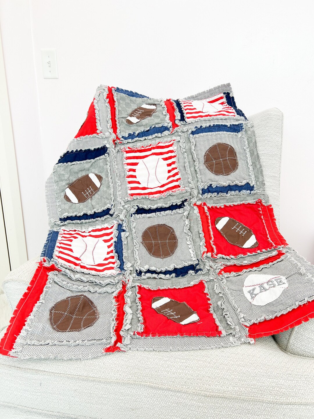 Red Sport Baby Boy Rag Quilt Baby Blanket, Sports Theme Rag Quilt ...