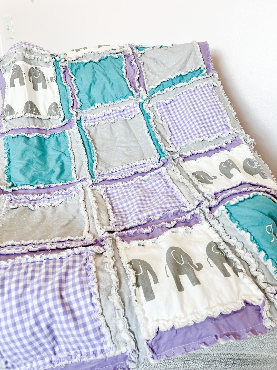 Elephant Rag Quilt Purple Crib Bedding, Baby Girl Rag Quilt, Kids ...