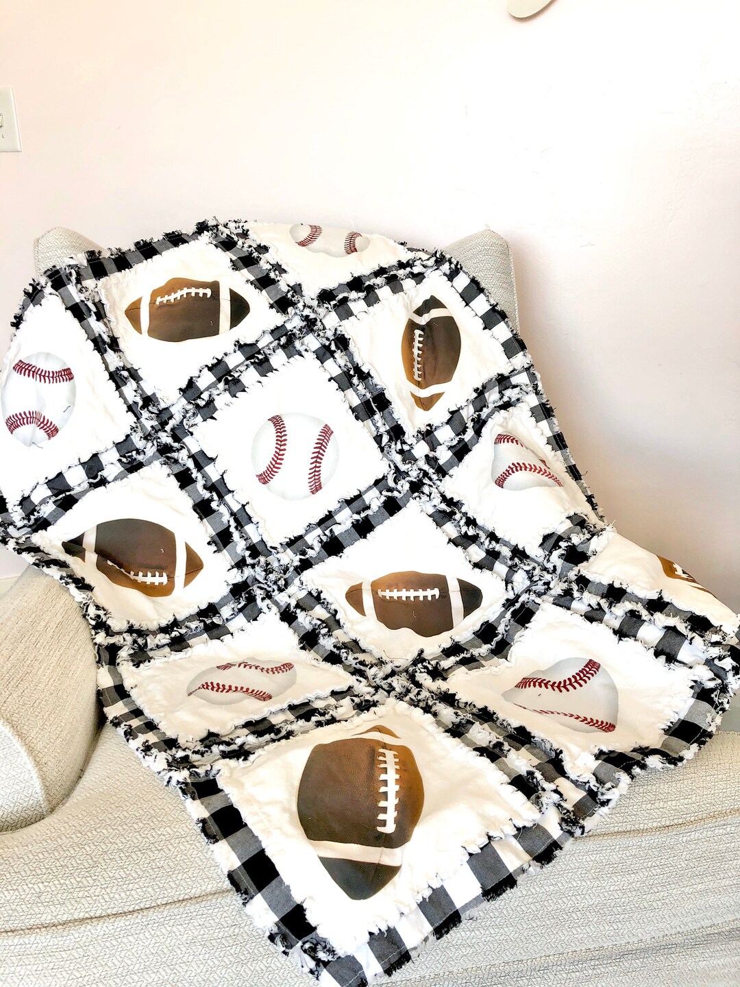 Sports Baby Boy Quilt Handmade Rag Quilt, Sports Theme Rag Quilt ...