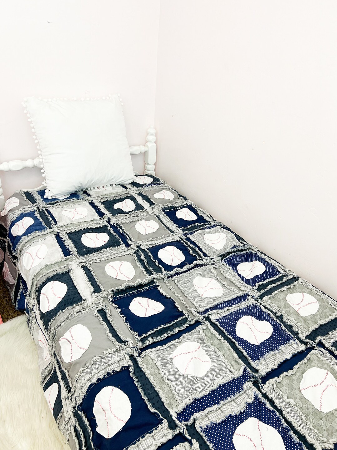 Baseball Twin Quilt for Boys, Sports Theme Rag Quilt, Sports Quilt Twin ...