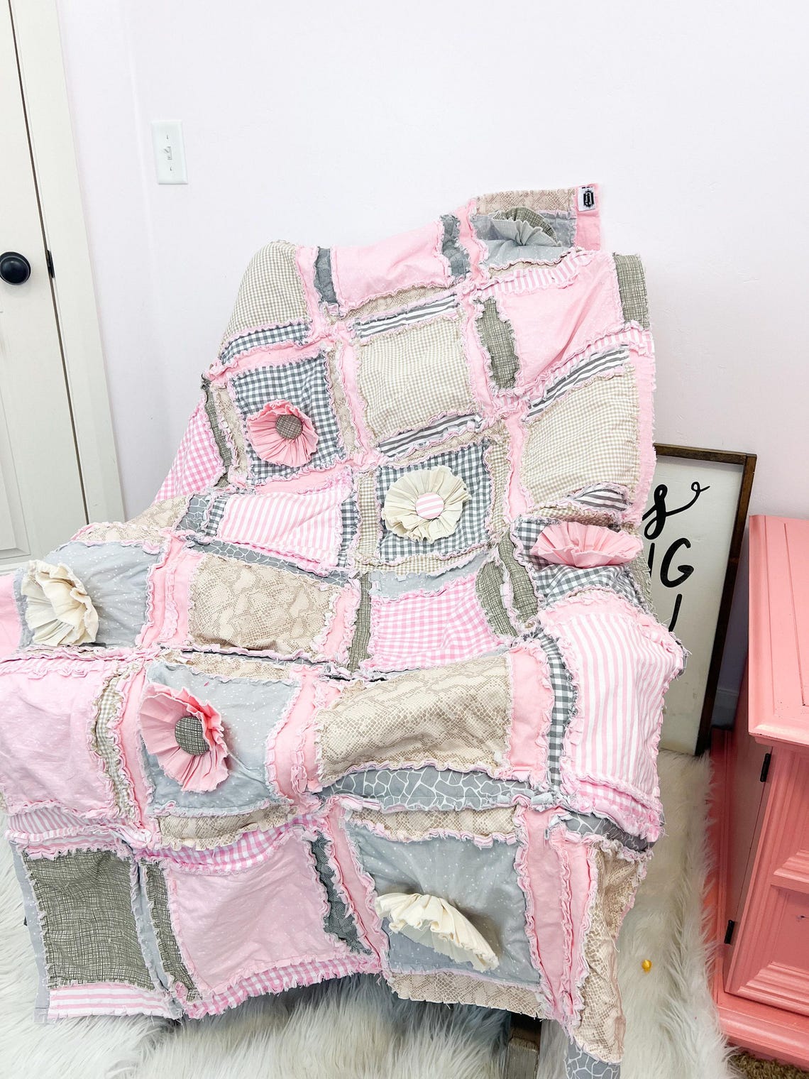Pink Comforter Rag Quilts for Sale, Toddler Bedding Girl, Twin Bed ...