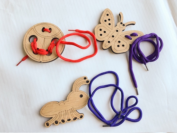 Wooden Lacing Toy Lacing Cards Kids Toys Butterfly Ant - Etsy