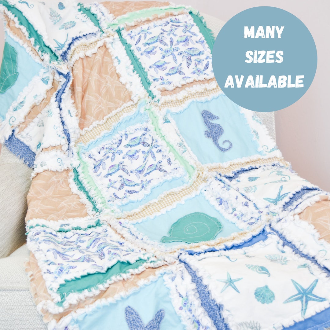 Ocean Baby Quilt Crib Bedding, Nautical Baby Quilts, Seashells Beach ...