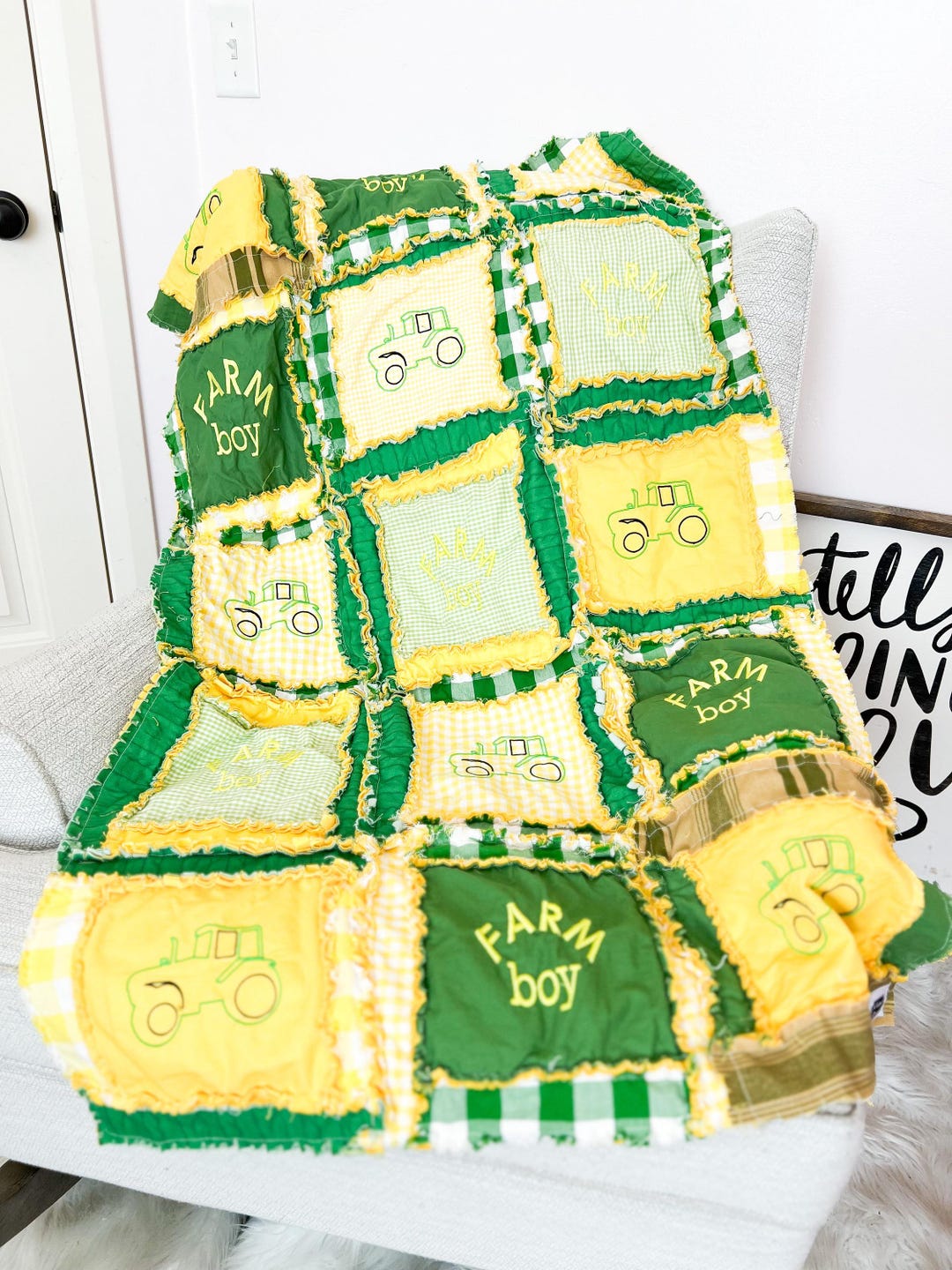 Tractor Raggy Quilt Baby Boy Nursery | Farm Boy Nursery Decorations ...