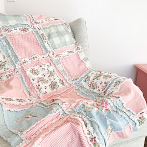 Girl Rag Quilt Toddler Bedding and Baby Blanket, Big Handmade Rag ...