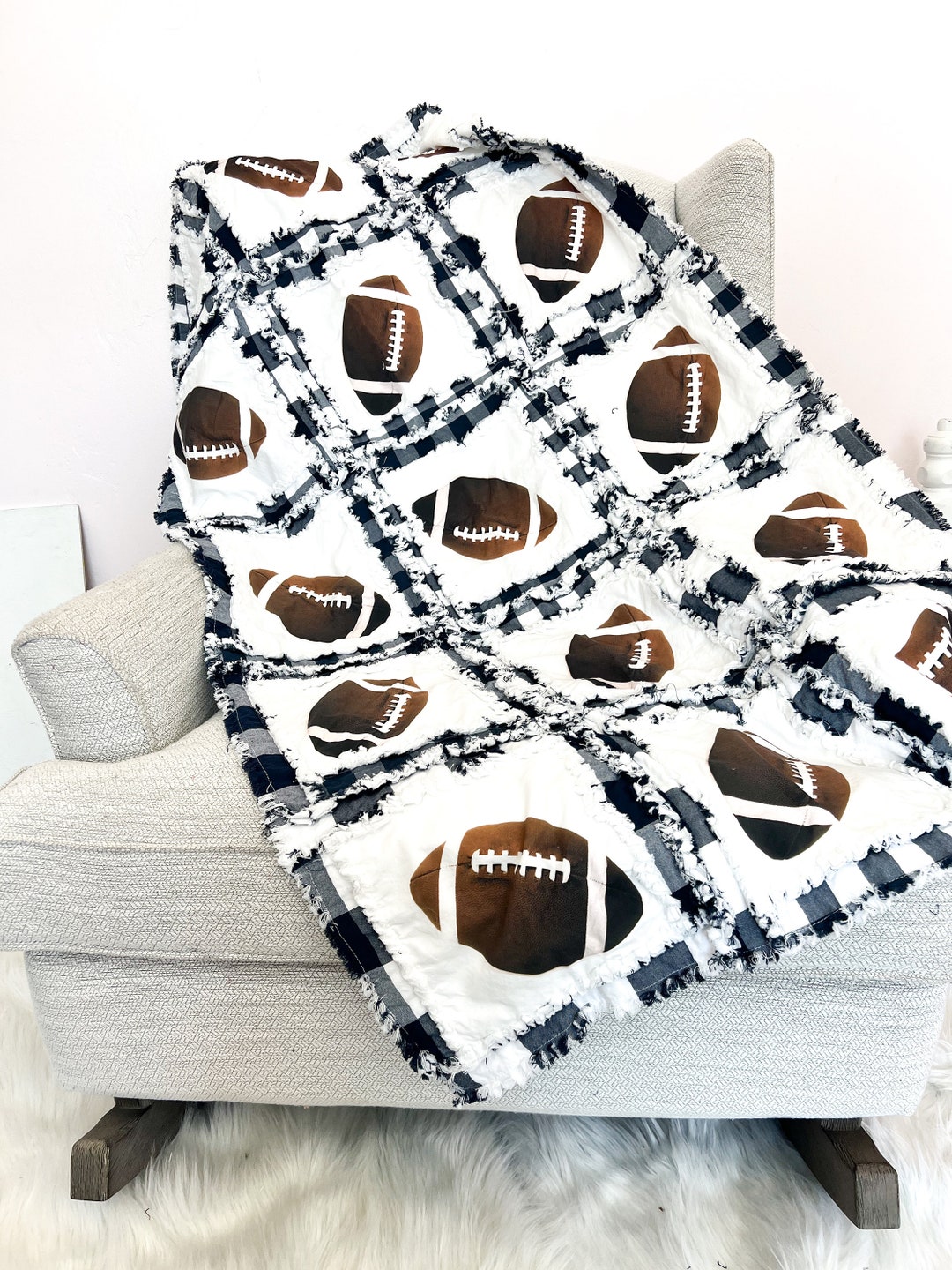 Football Baby Quilt, Baby Boy Rag Quilt, Sports Theme Rag Quilt, Baby ...