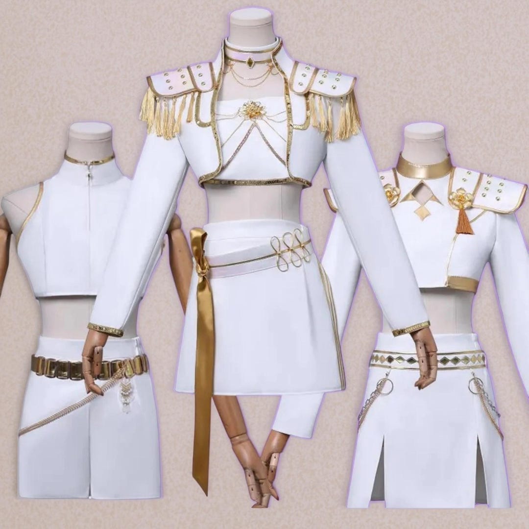 K-pop Demon Hunter Girls Group White Gold Costume Set - Demon Hunter ...