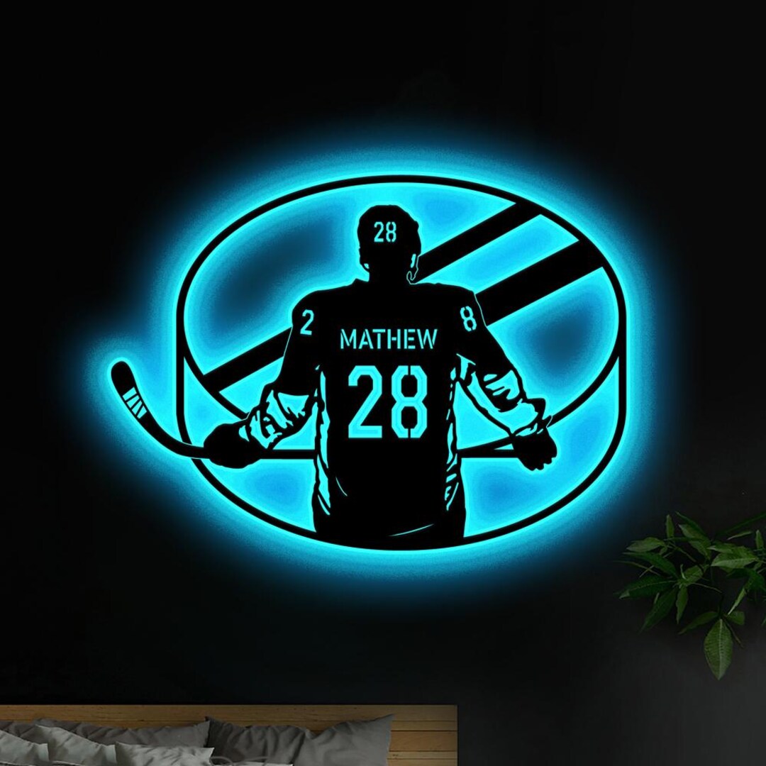 Personalized Hockey Metal Wall Art LED Light, Hockey Metal Sign, Hockey ...