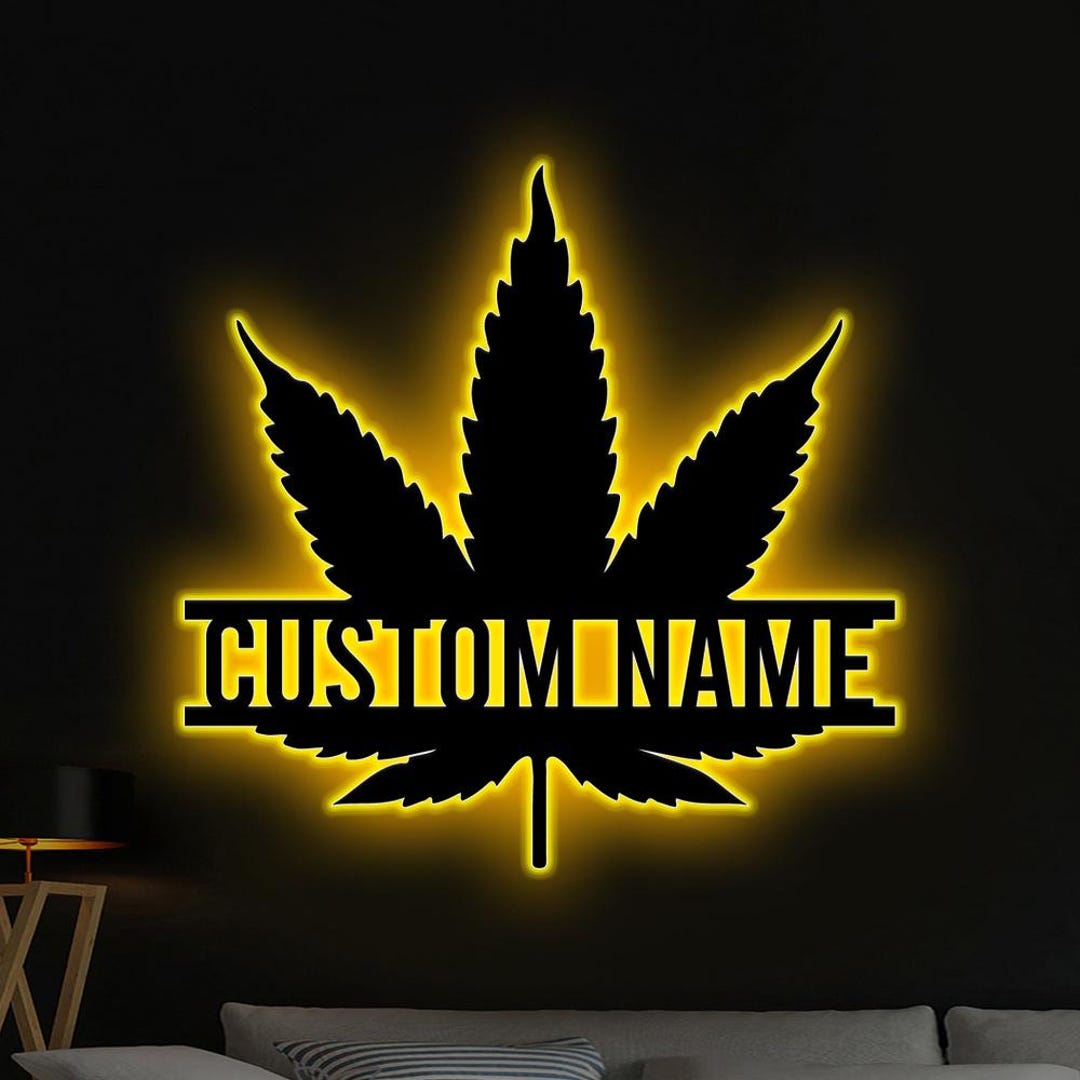 Personalized Weed Metal Sign Wall Art With LED Lights, Custom Marijuana ...