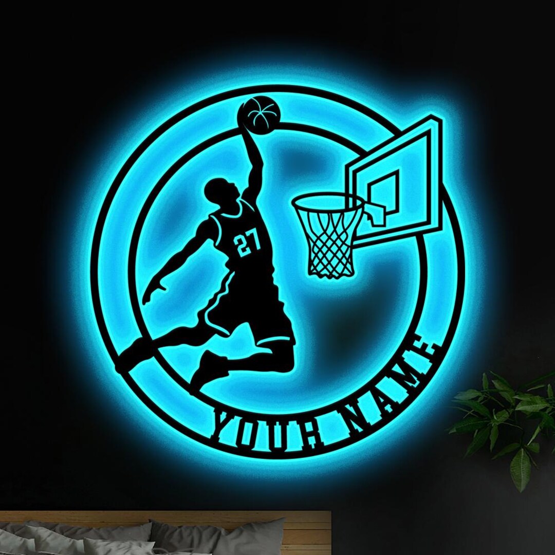 Custom Basketball Metal Wall Art LED Light, Basketball Player Gift ...