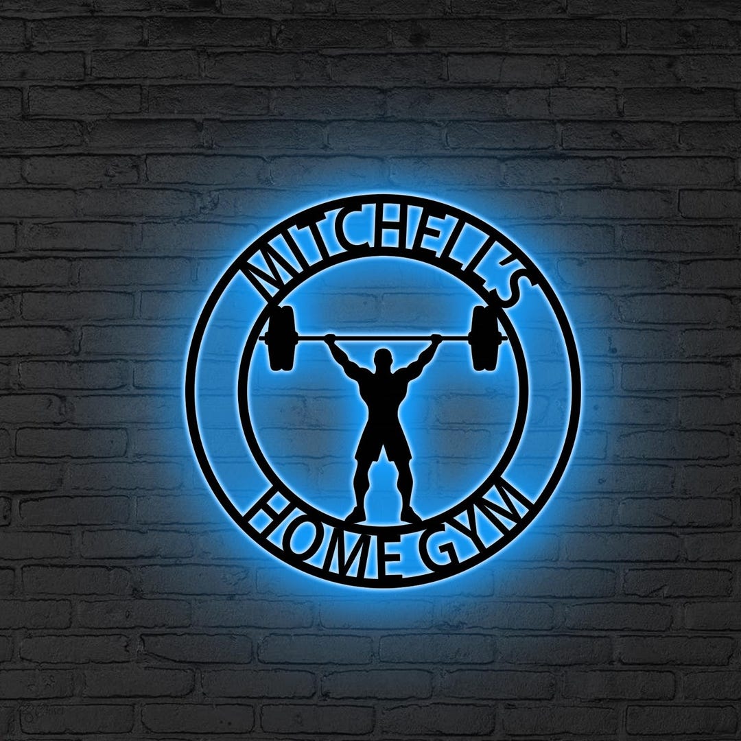 Custom Gym Sign LED Lights, Powerlifting Metal Wall Art, Personalized ...