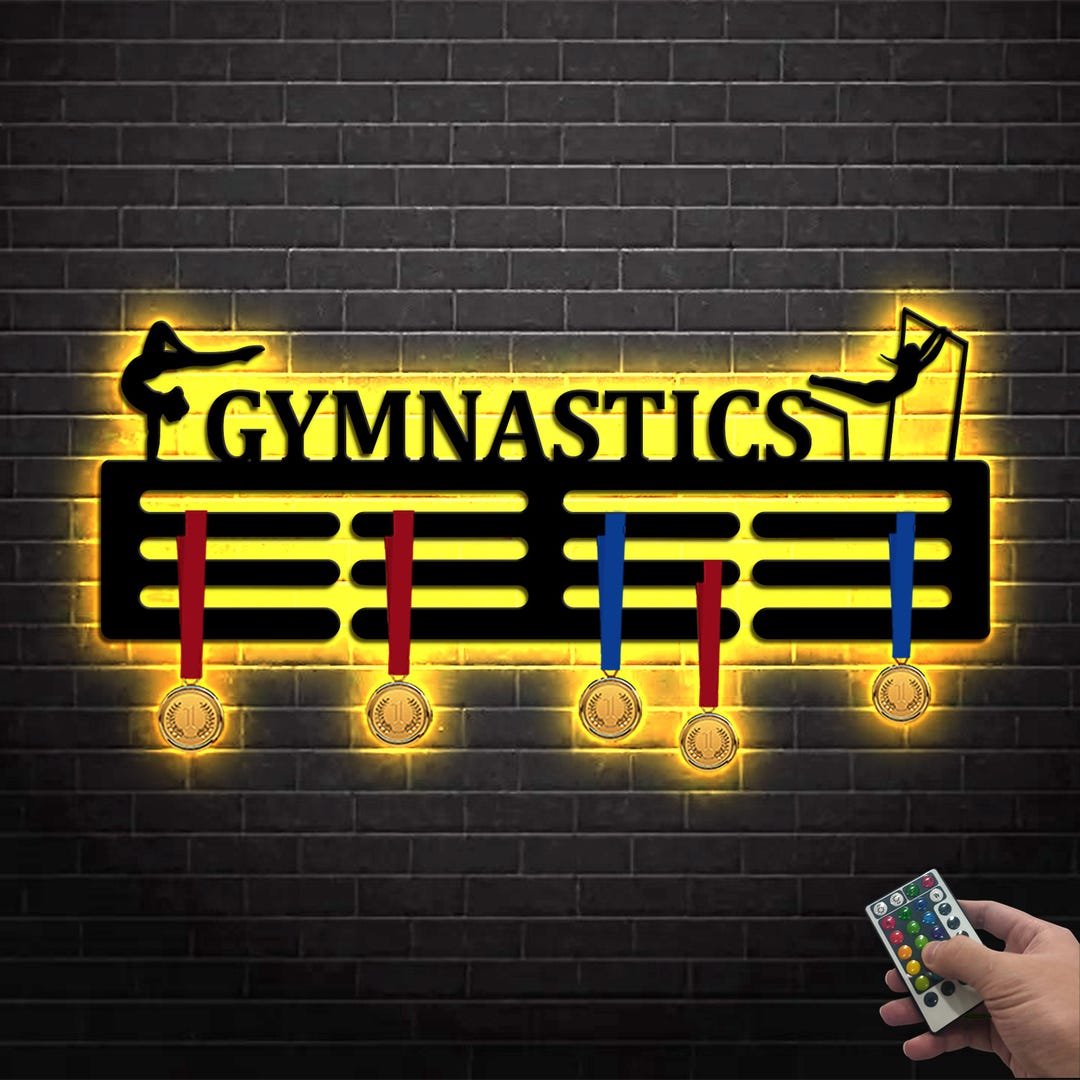 Custom Girl Gymnastics Medal Hanger Led Light, Metal Gymnast Medal ...