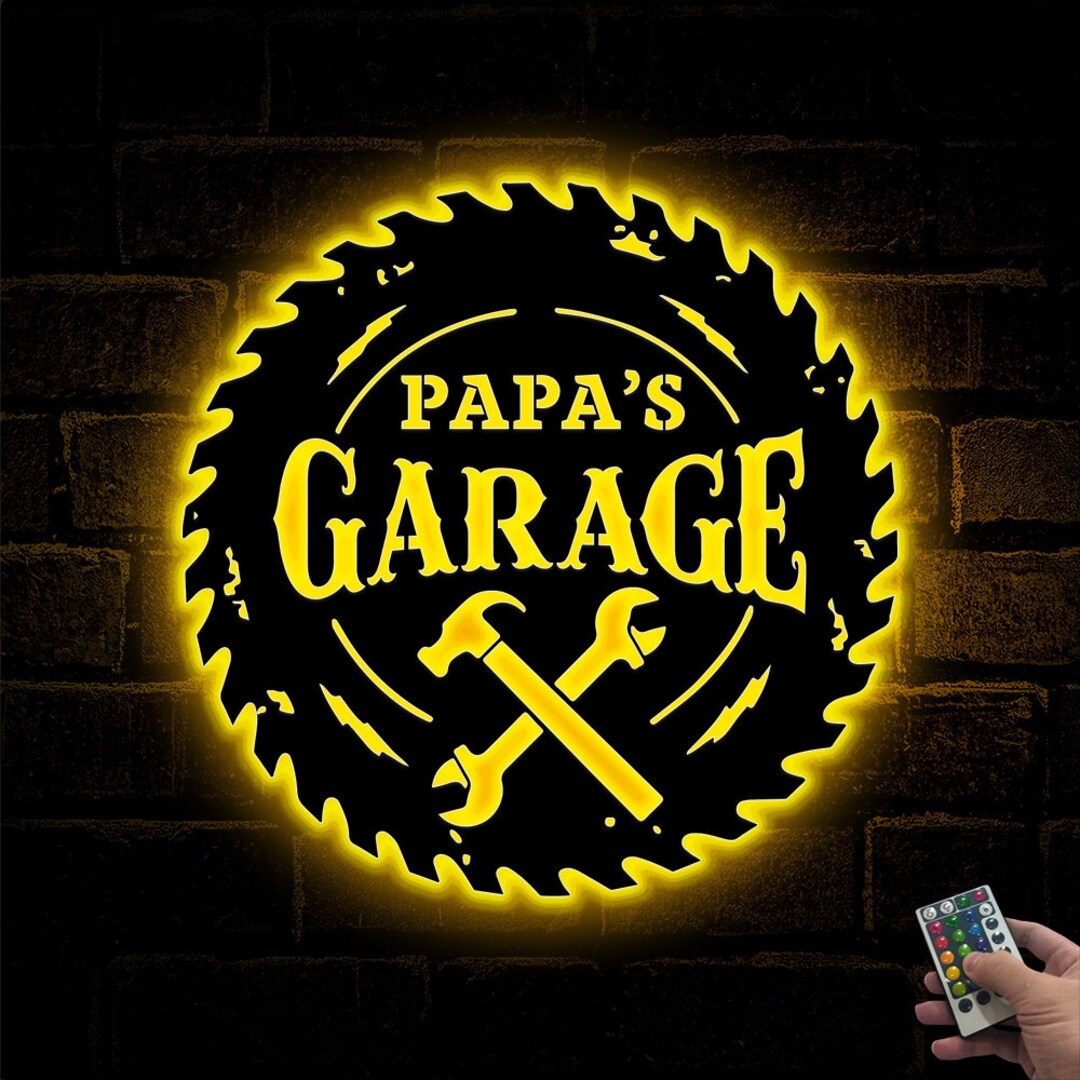 Personalized Garage Metal Wall Art LED Light Garage Sign Custom ...
