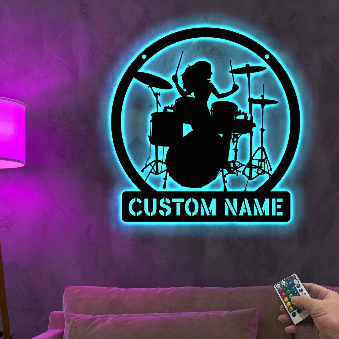 Custom Female Drummer Metal Wall Art, Personalized Drummer Name Sign ...