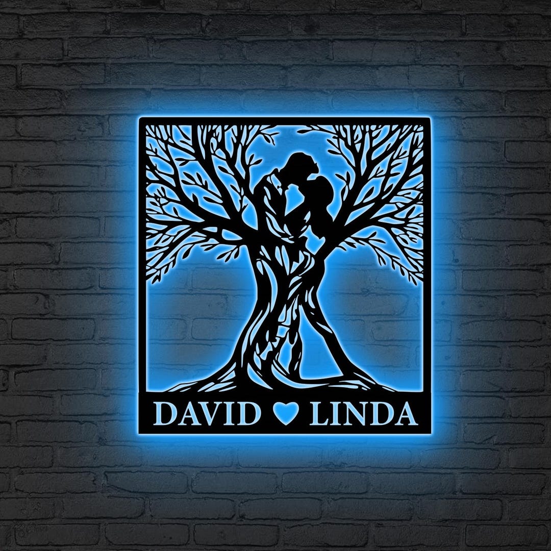 Custom Tree Couple Metal Sign LED Light, Tree of Life Wall Decor ...